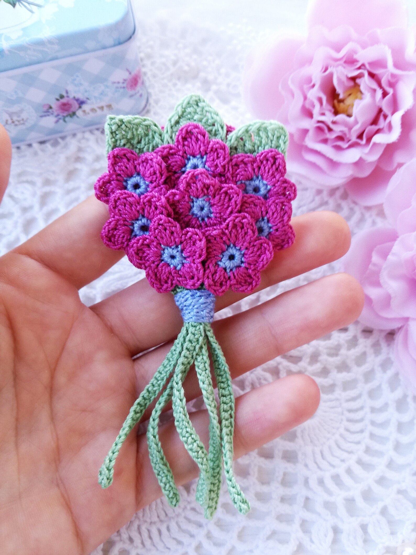Crochet Applique-bouquet PATTERN. Crochet Brooch. Easy | Etsy