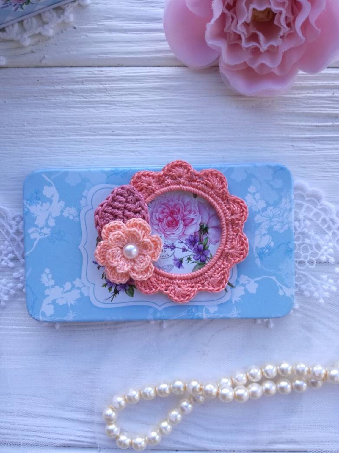 Round crochet frame. Scrap frame. Photo frame. | Etsy