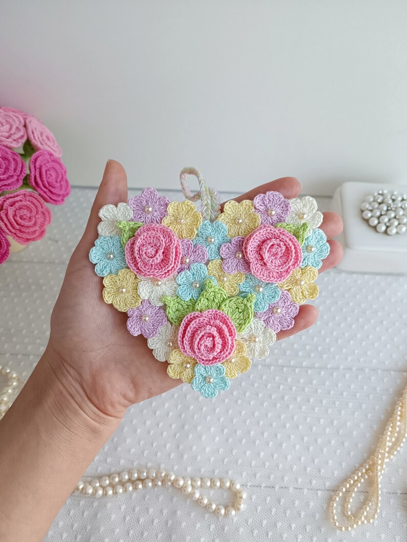 Crochet Heart Pattern. Valentines Day Gift. Flowers. Crochet Decotation ...