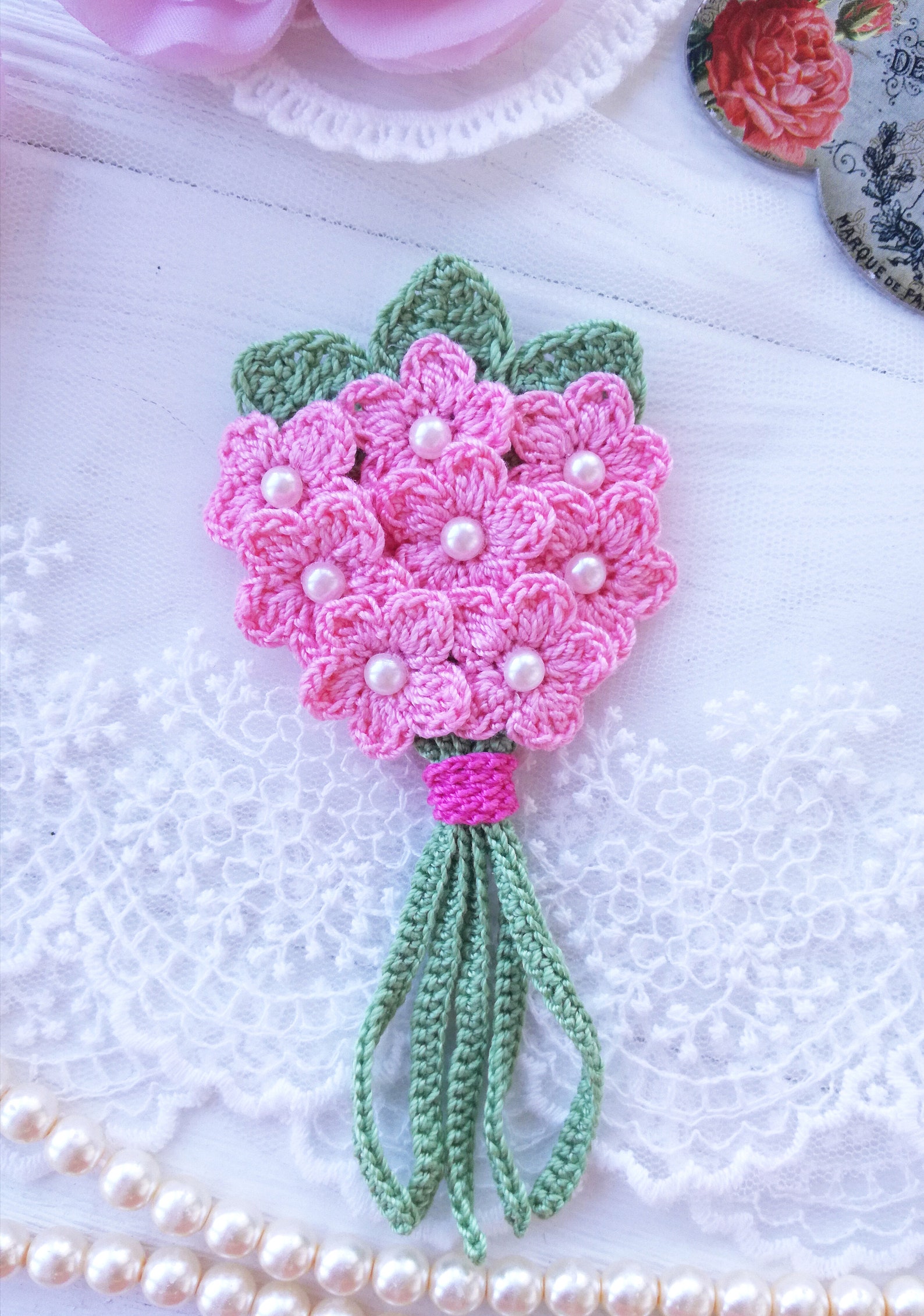 Crochet Applique-bouquet PATTERN. Crochet Brooch. Easy | Etsy