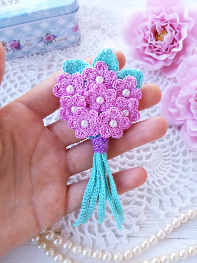 Crochet Applique-bouquet PATTERN. Crochet Brooch. Easy | Etsy