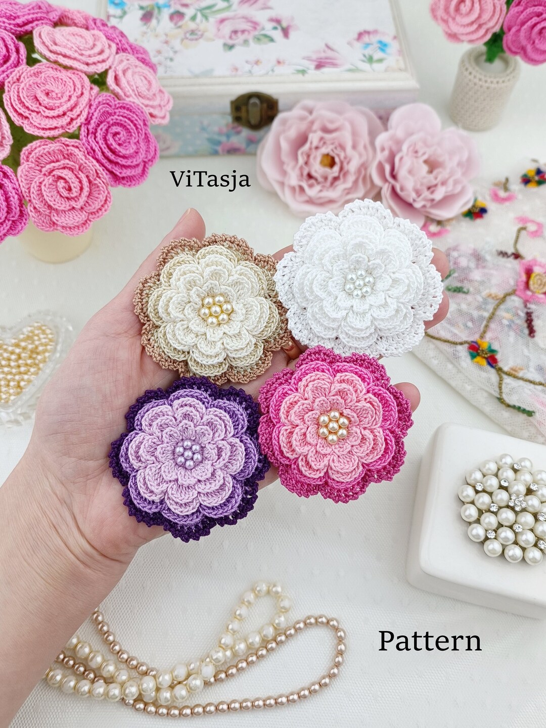 Multilayer Crochet Flower Pattern. Make Hair Accessories. Wedding ...