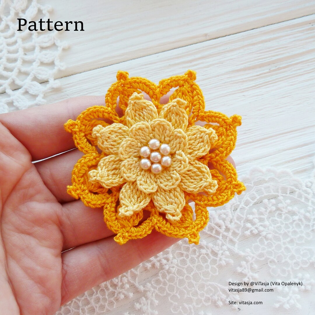 Crochet Flower Pattern. Crochet Brooch Tutorial. PDF Pattern. Flower ...