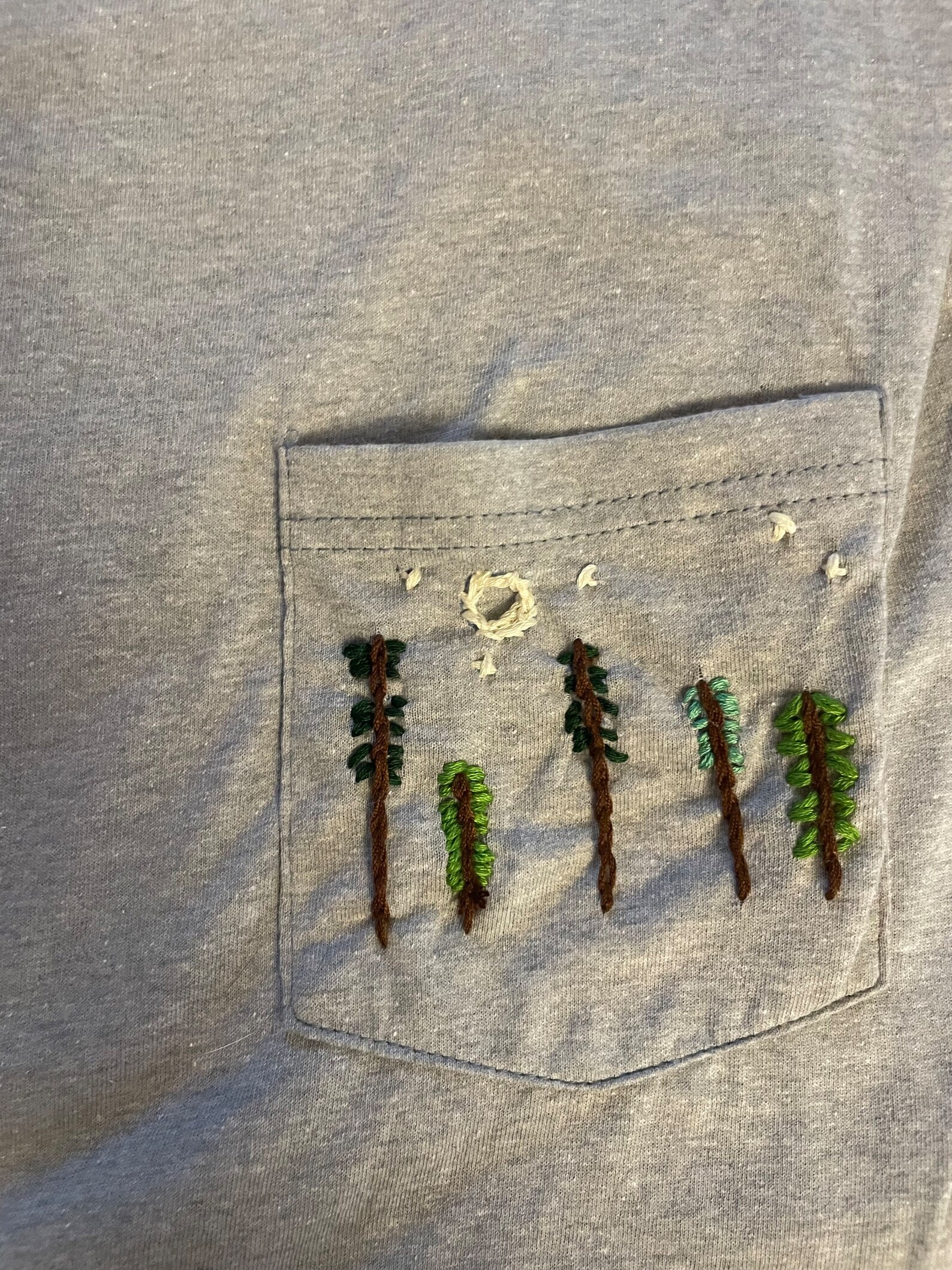 Hand-embroidered Pine Tree Pocket T Shirt - Etsy