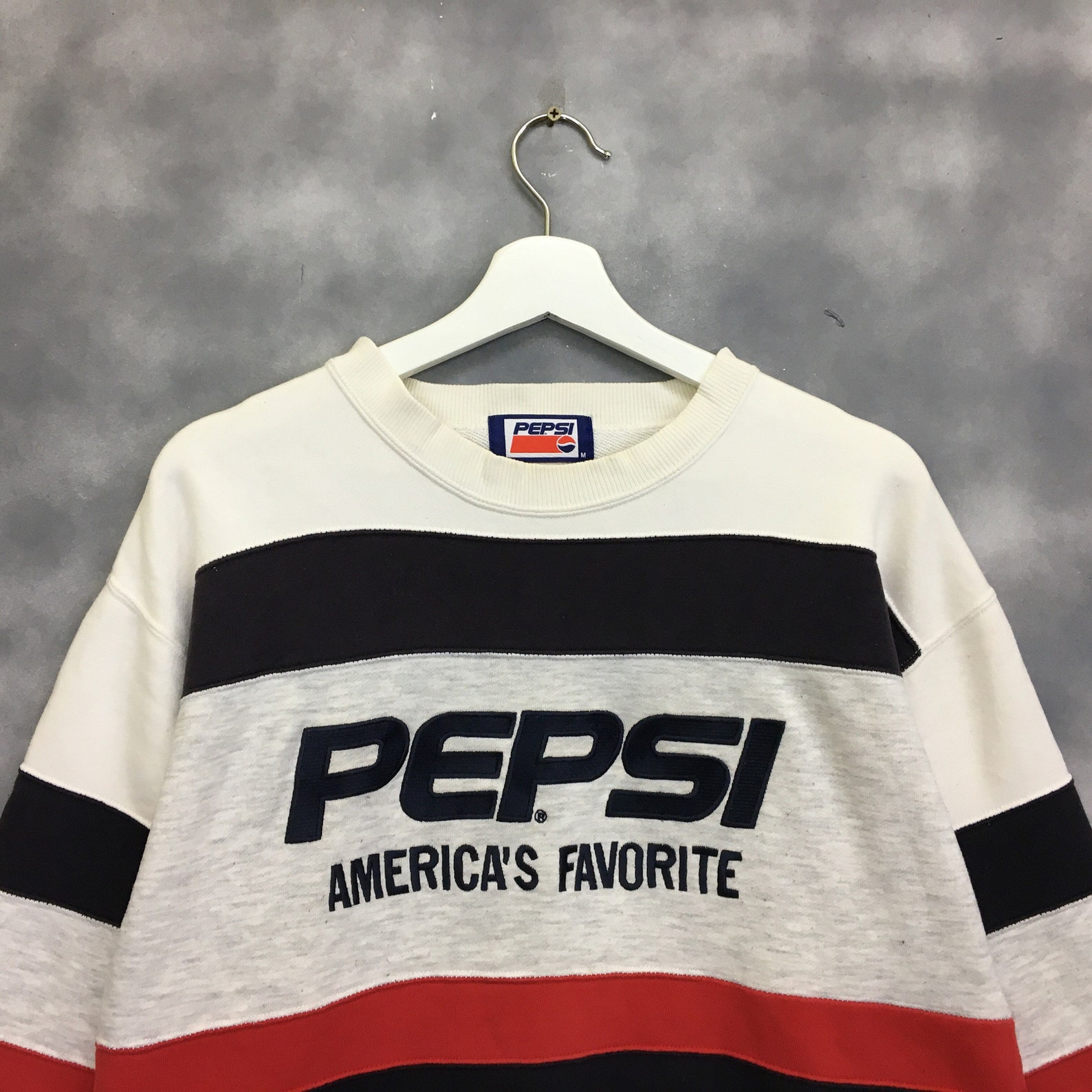 Vintage Pepsi Cola Embroidery Color Block Sweatshirt Big Logo Rare ...