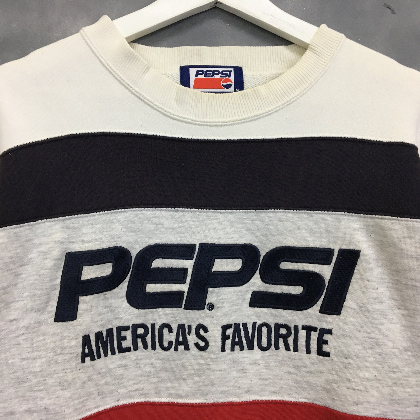 Vintage Pepsi Cola Embroidery Color Block Sweatshirt Big Logo Rare ...