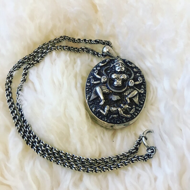 Hindu Silver Locket & Chain - Etsy UK