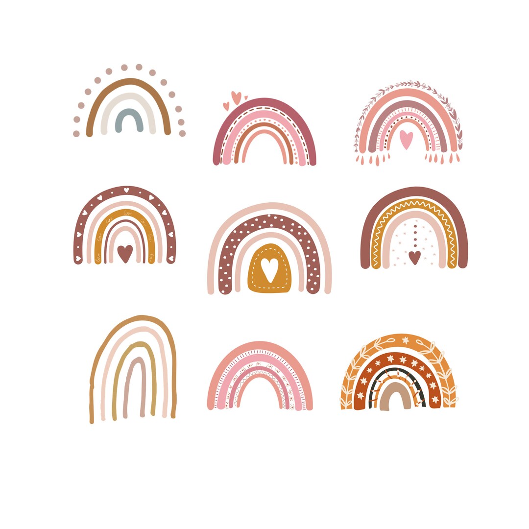 Boho Rainbow Clipart, Neutral Rainbow PNG, Baby Shower Clipart, Boho ...