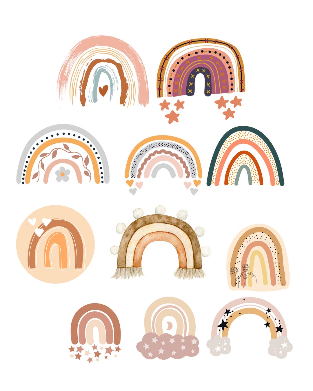 Boho Rainbow Clipart, Neutral Rainbow PNG, Baby Shower Clipart, Boho ...