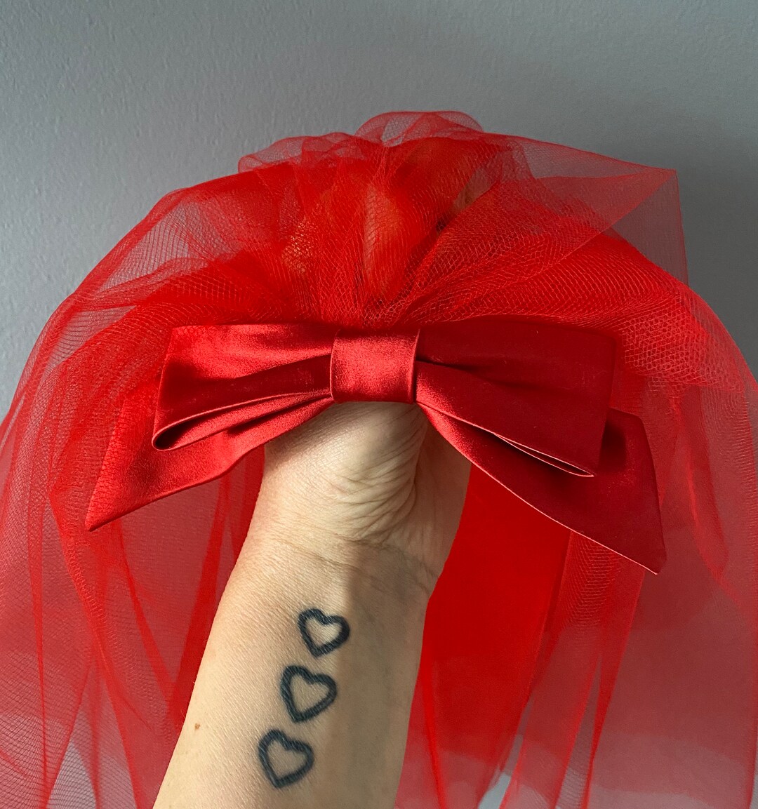 Short Red Wedding Veil With Bow - Etsy