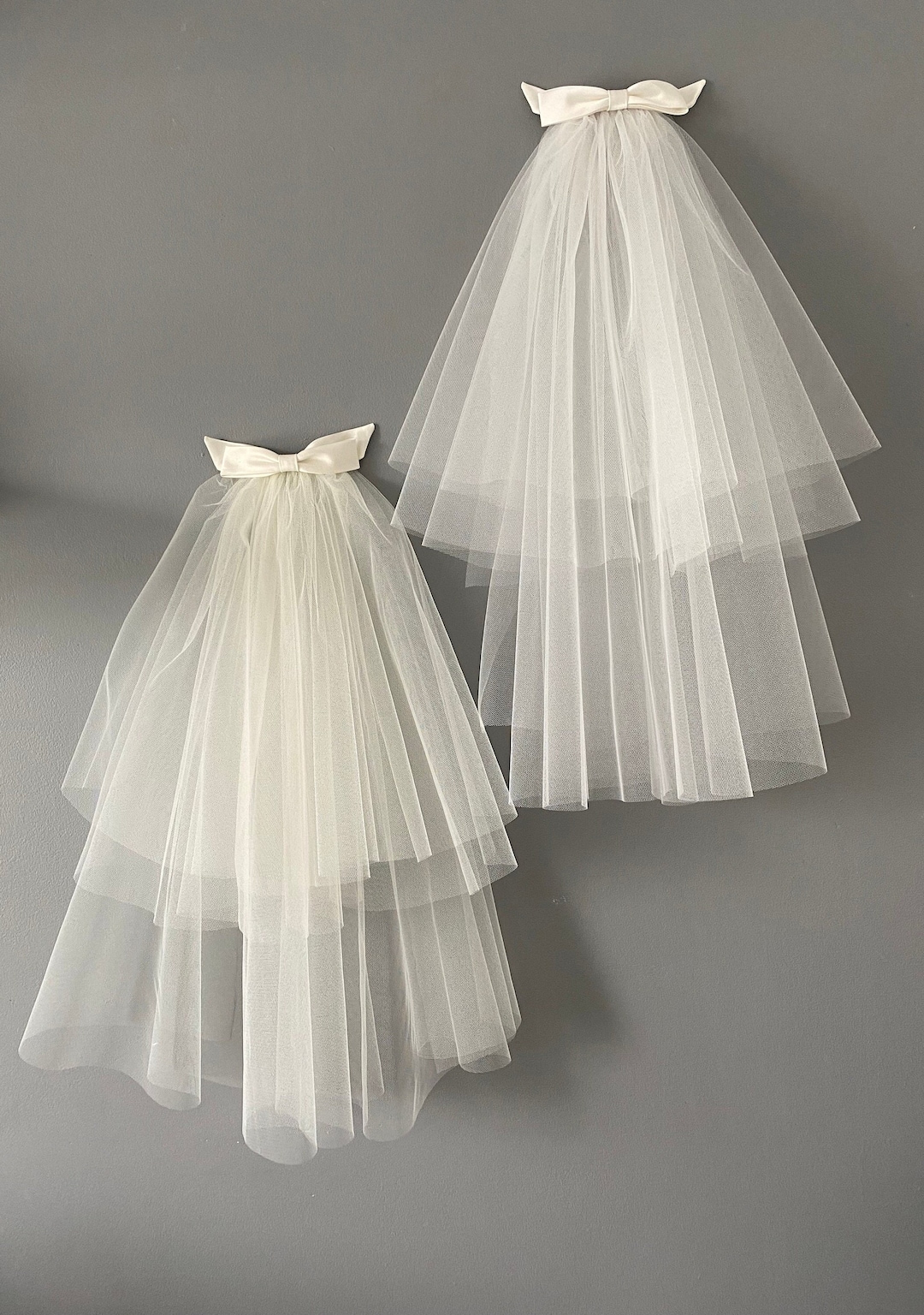 Layered Short to Long Veil With Narrow Double Bow - Etsy