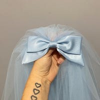 Soft Tulle Blue Flower Lace Wedding Veil, Blue Flowers With Pearls ...