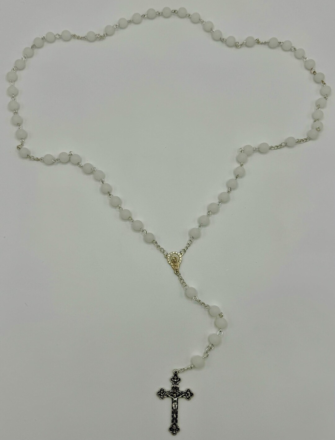 White Rosary, White and Silver Rosary,catholic Rosary, Religious Gift ...