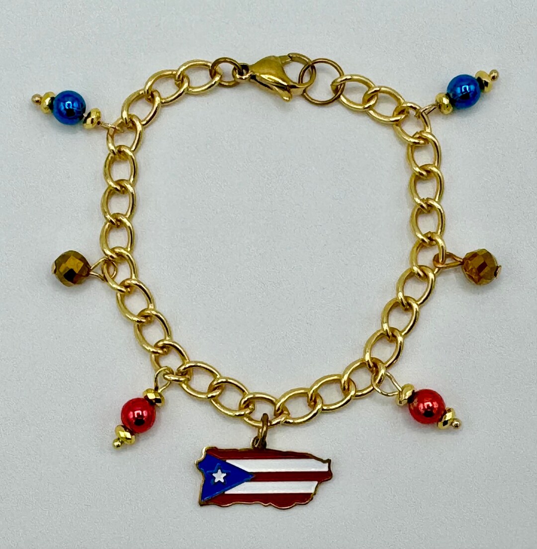 PR Flag Charm Bracelet,puerto Rico Flag Charm Bracelet,pulsera Con ...