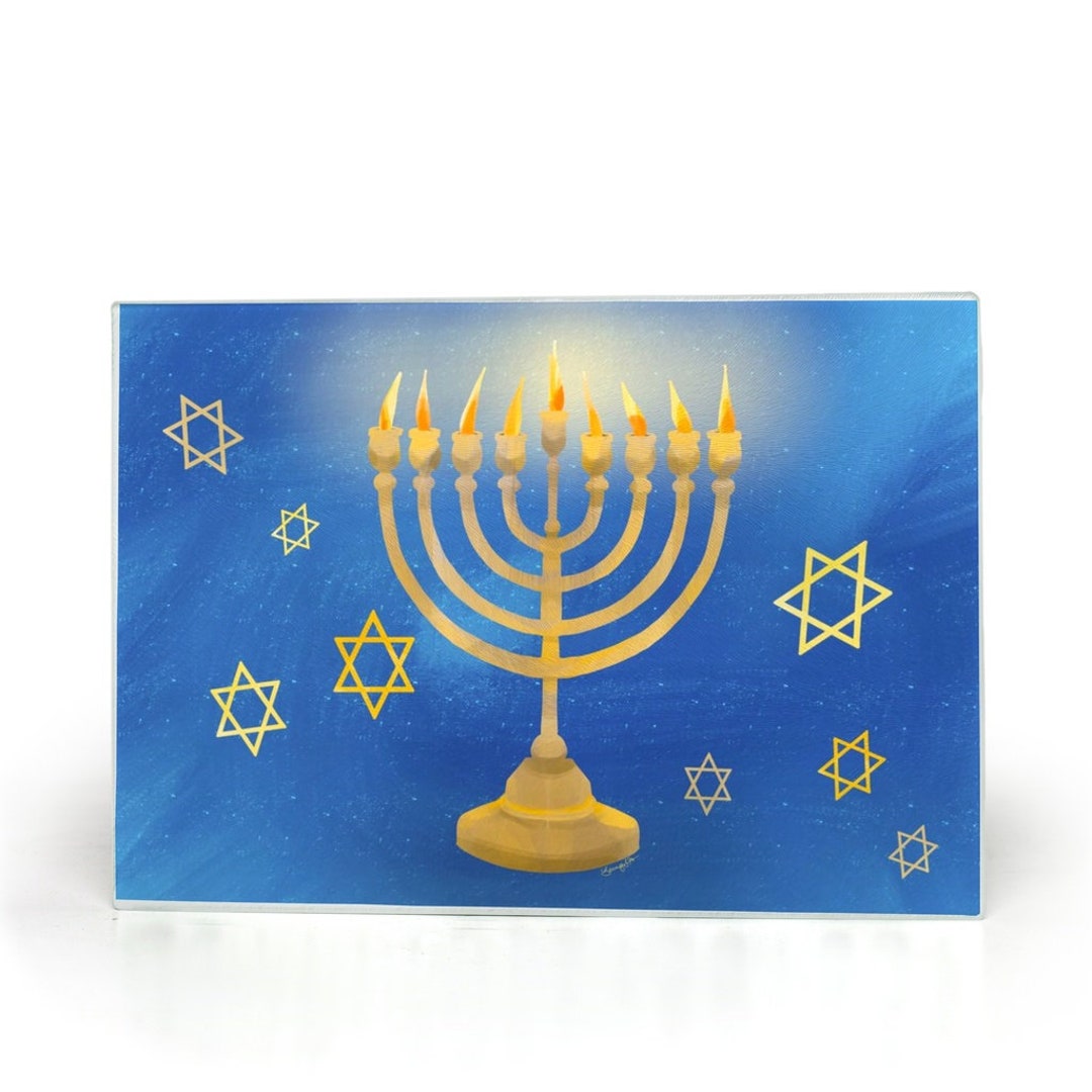 Hanukah Menorah Tray, Chanukah Glass Tray, Under the Menorah Tempered ...