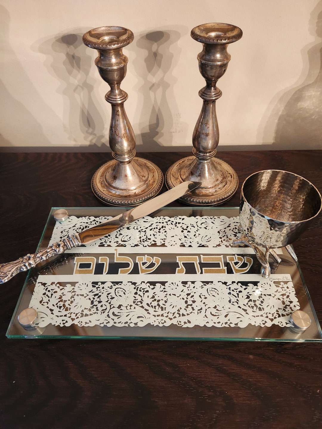 Shabbat Tray, Small Challah Tray, Shabbat Table Decor, Glass Papercut ...