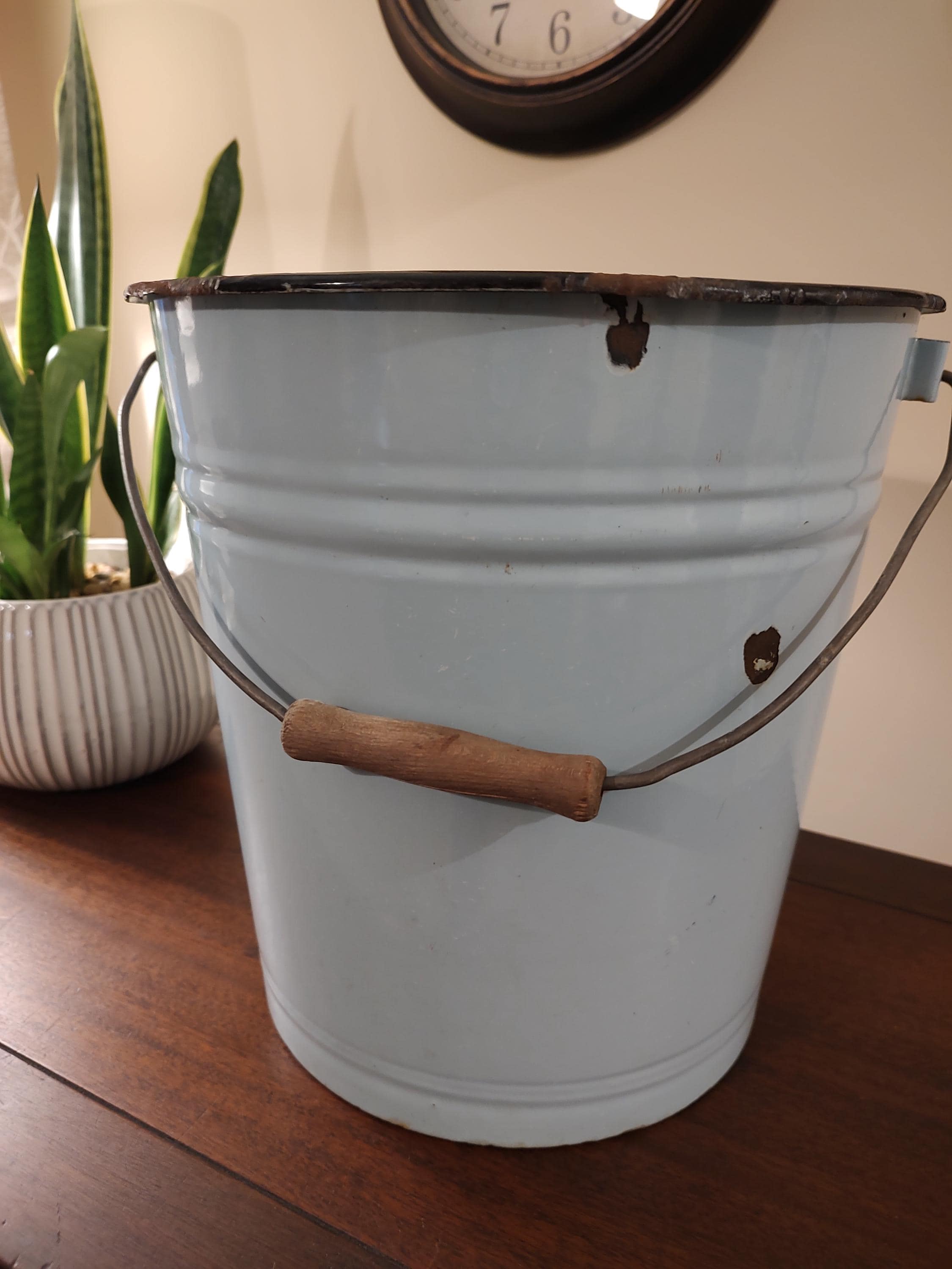Vintage Enamel Bucket Large Enamelware Bucket European Enamelware ...