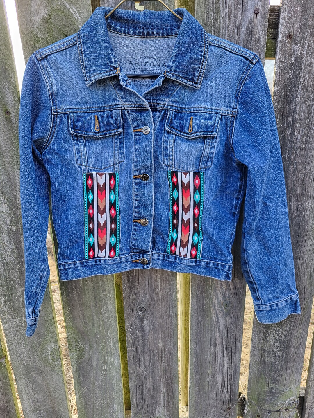 Upcycled/ Reworked Arizona Size M Aztec Style Jean/ Denim Jacket - Etsy