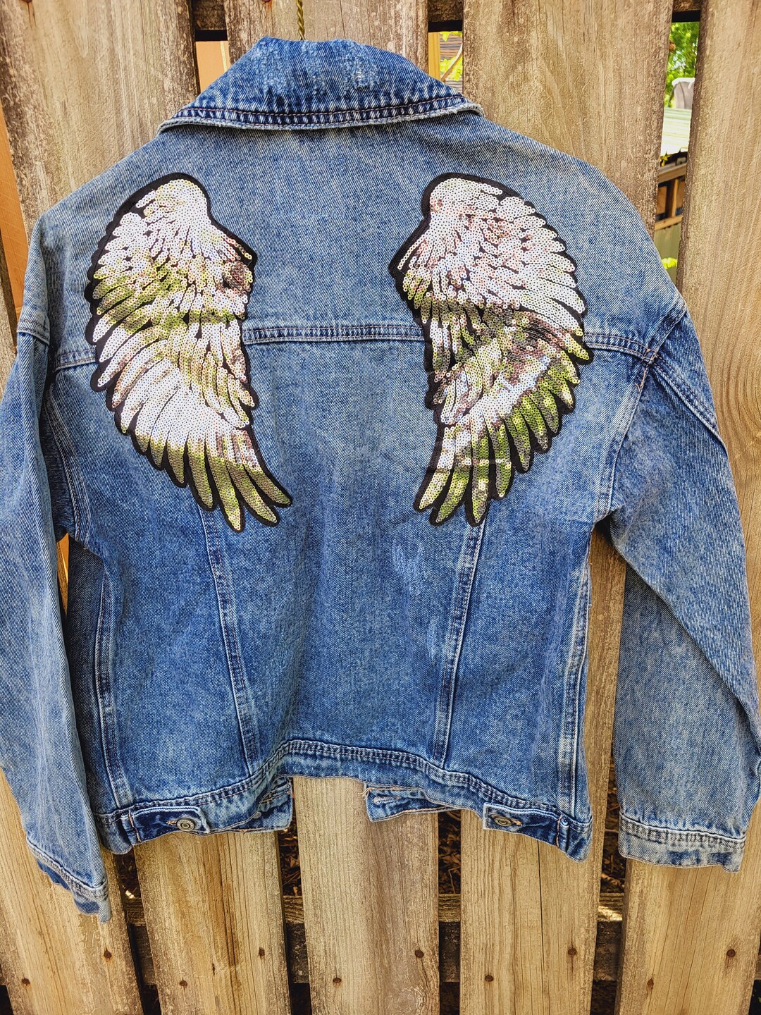 Retro Vintage Jean Jacket With Bling Wings on the Back, Jacket With ...