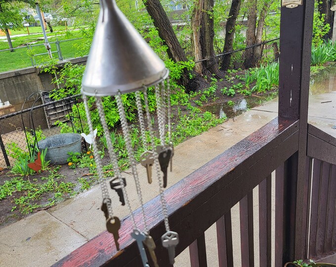 Metal Funnel and Key Windchime, Repurposed Windchime, Unique Yard Decor ...