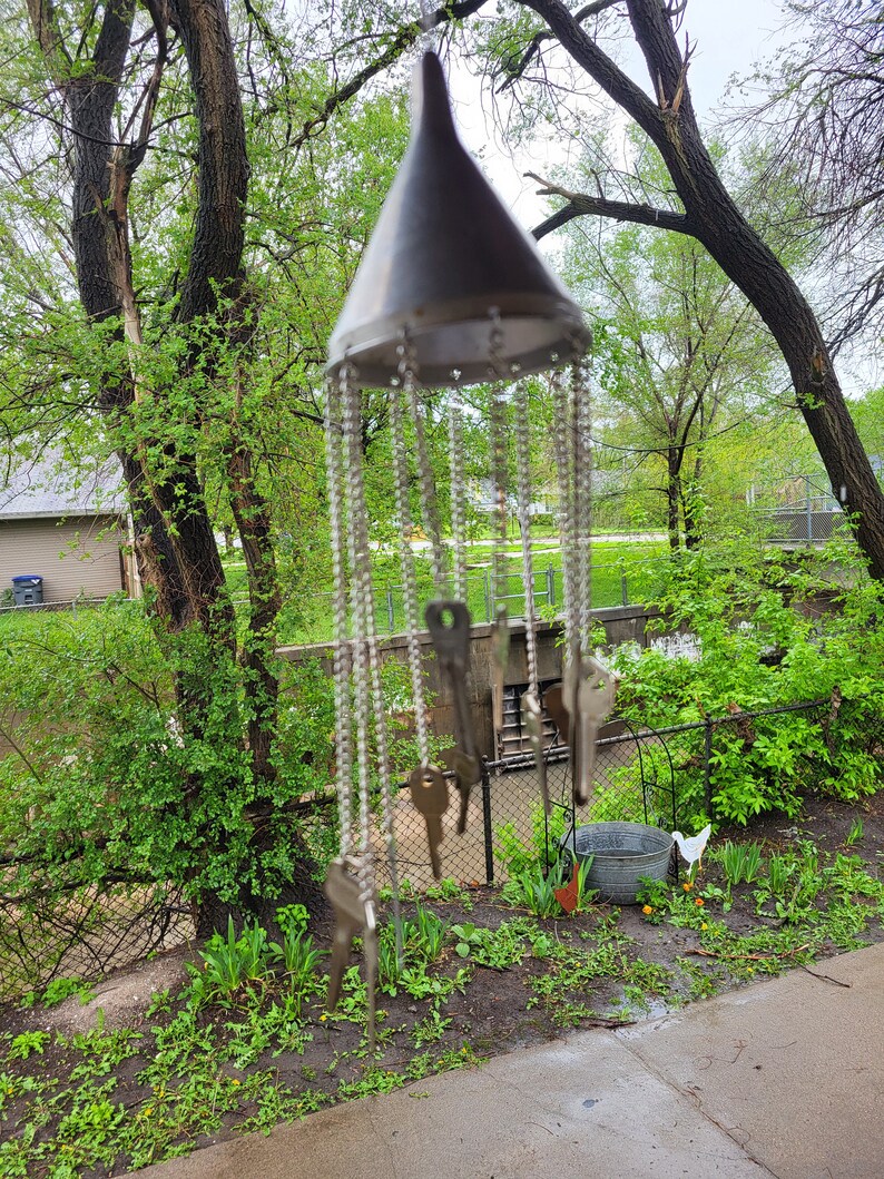 Metal Funnel and Key Windchime, Repurposed Windchime, Unique Yard Decor ...
