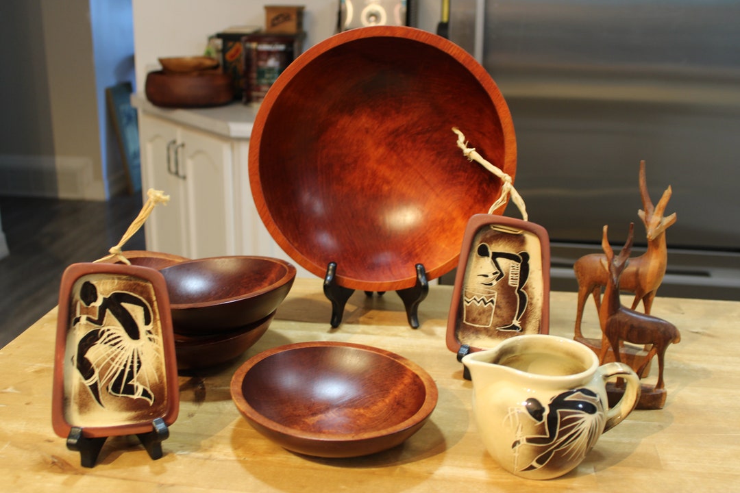 Baribocraft Wooden Bowl Set CRESCENT POTTERIES Ceramic Jug & 2 Wall ...