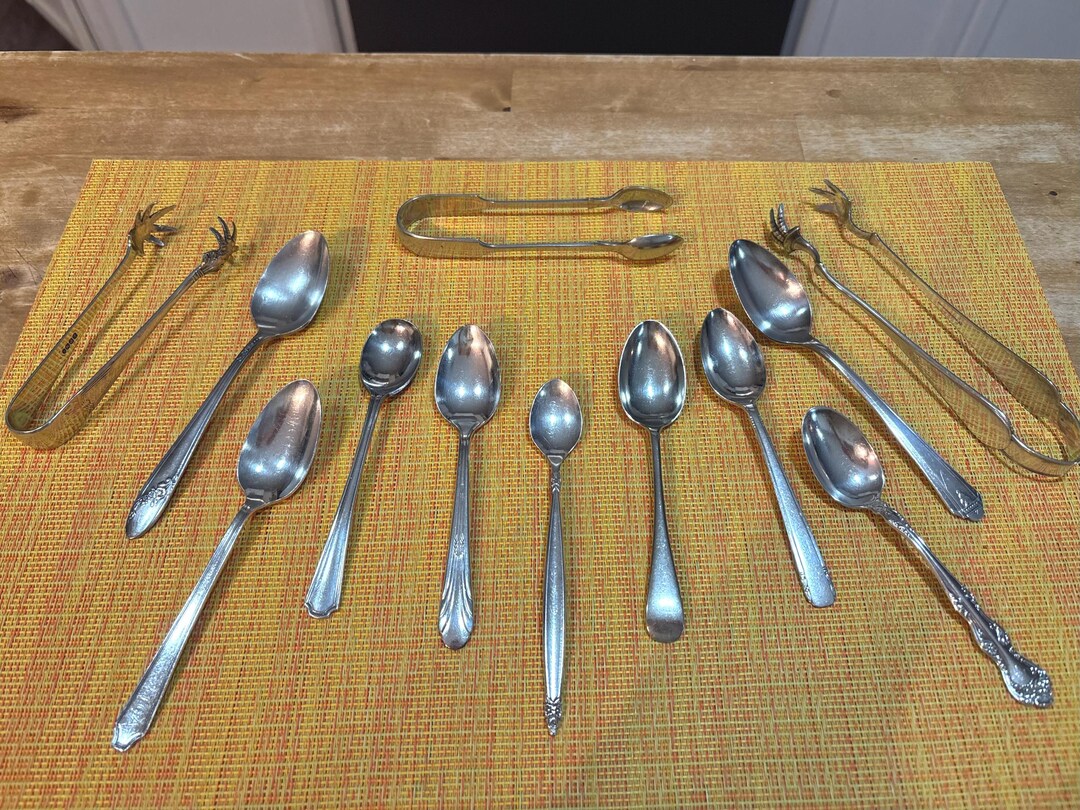 Claw Sugar Tongs, Teaspoons, Demitasse by Tudor Plate Oneida Community ...