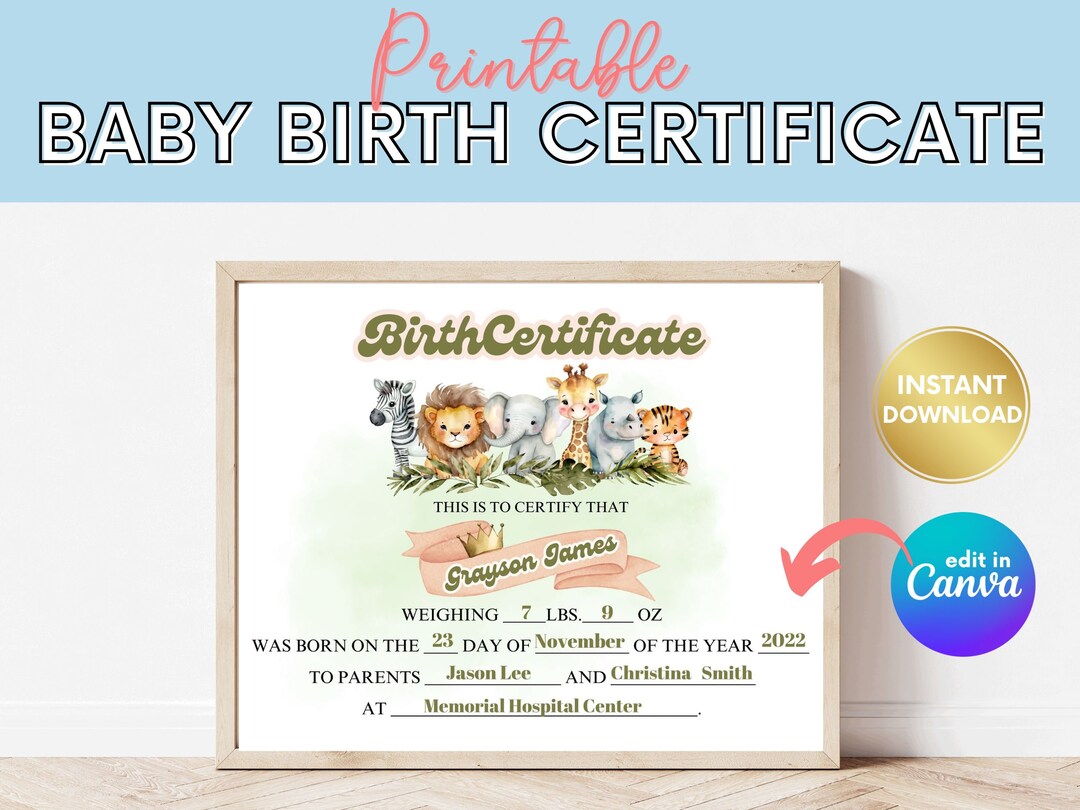 Printable Baby Birth Certificate Baby Boy Certificate - Etsy