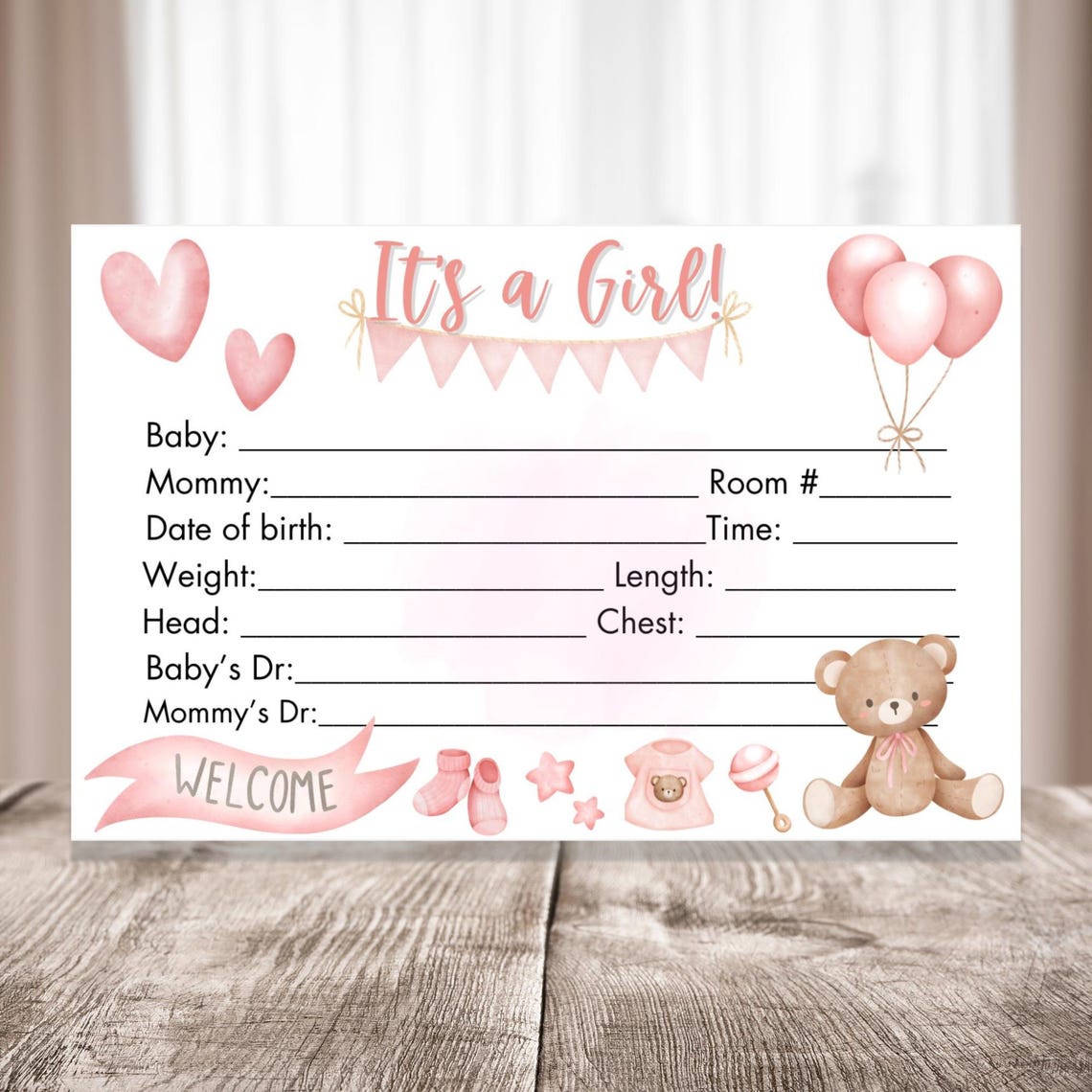 Baby Girl Hospital Crib Card: Printable NICU Name Sign (digital ...