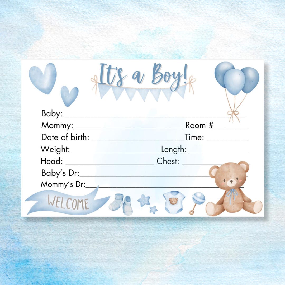 Baby Boy Birth Stats Card: Hospital Crib Sign (printable) - Etsy