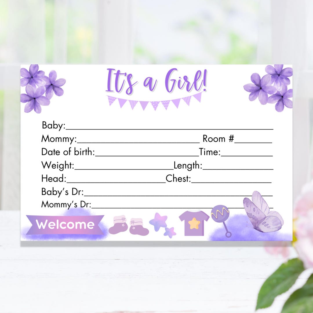 Baby Girl Hospital Crib Card: Newborn Stats Sign (printable) - Etsy