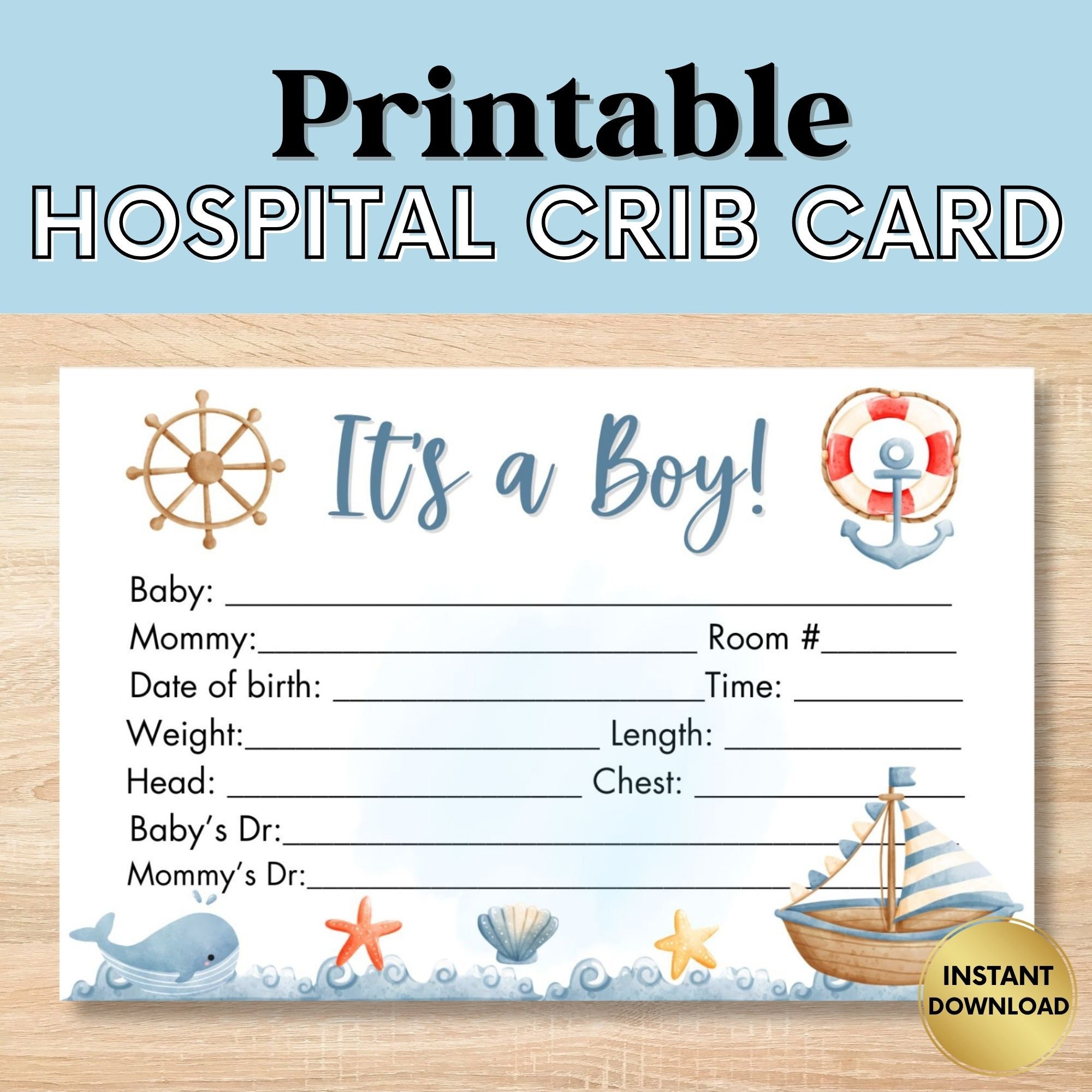 Hospital Crib Card, Baby Birth Stats, Baby Boy Name Card, NICU Name ...