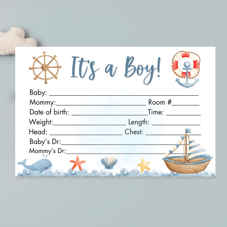 Baby Boy Birth Stats Card: Nautical Theme (printable) - Etsy