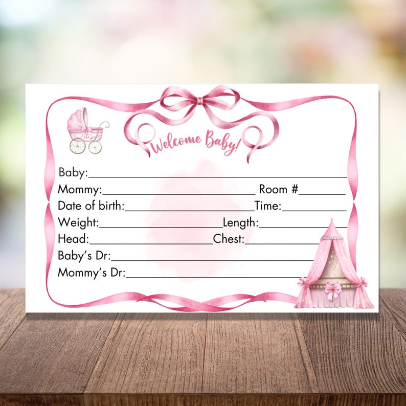 Baby Girl Hospital Crib Card: Newborn Stats Sign (digital Download) - Etsy