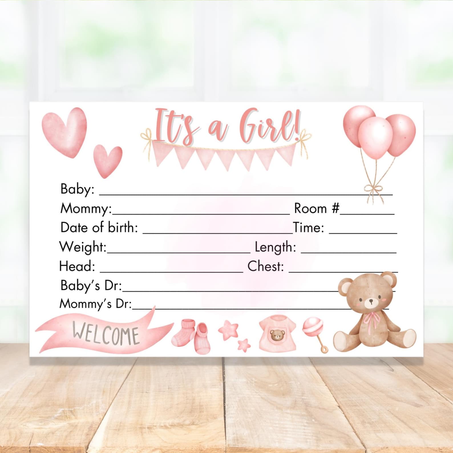 Baby Girl Hospital Crib Card: Printable NICU Name Sign (digital ...