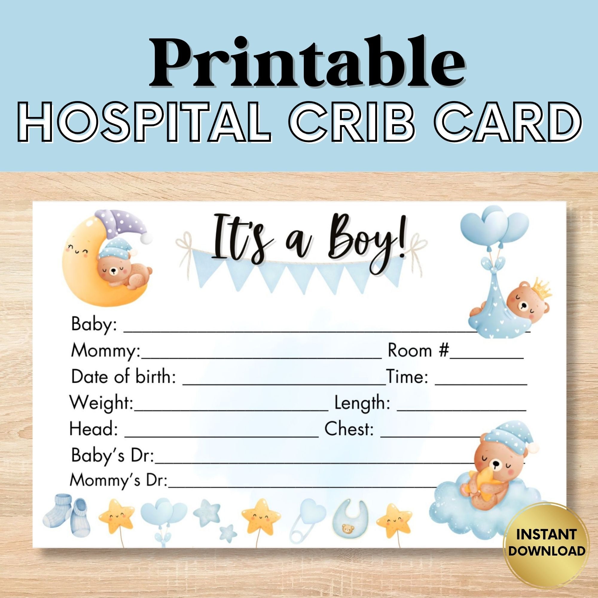 Hospital Crib Card, Baby Birth Stats, Baby Boy Name Card, NICU Name ...