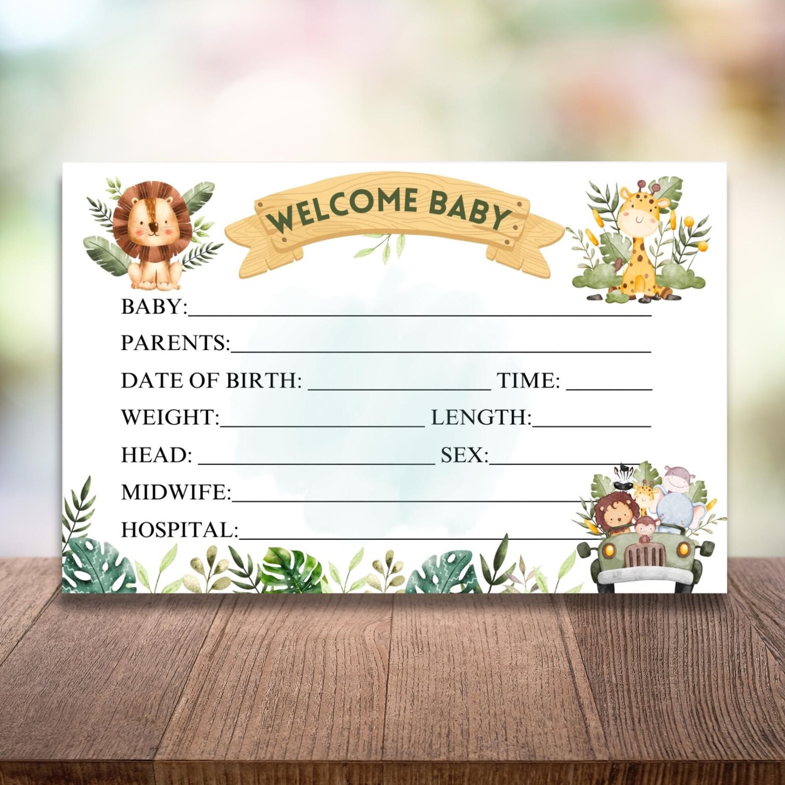 Baby Birth Stats Card: Safari Animals, NICU Name Sign (printable) - Etsy