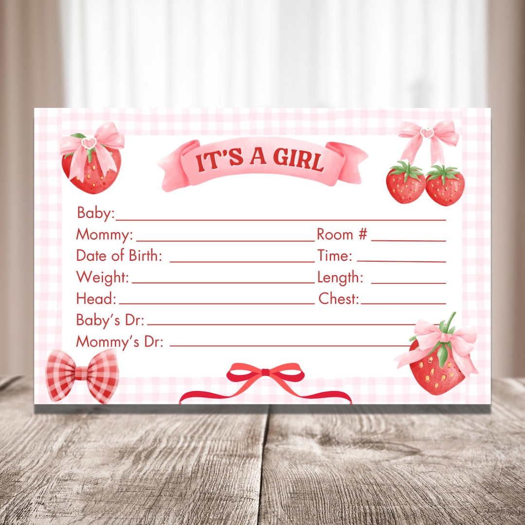 Baby Girl Hospital Crib Card: Strawberry Theme (printable) - Etsy