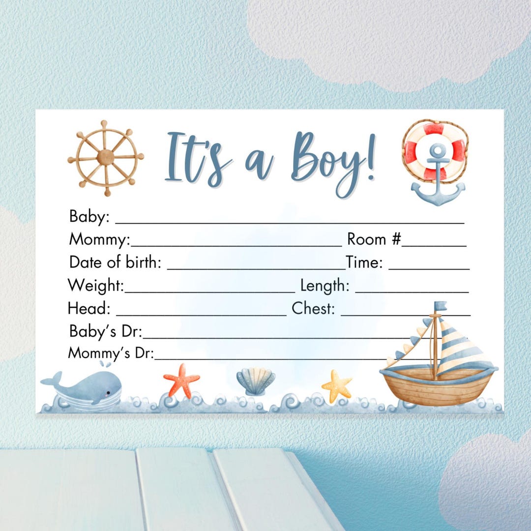 Baby Boy Birth Stats Card: Nautical Theme (printable) - Etsy