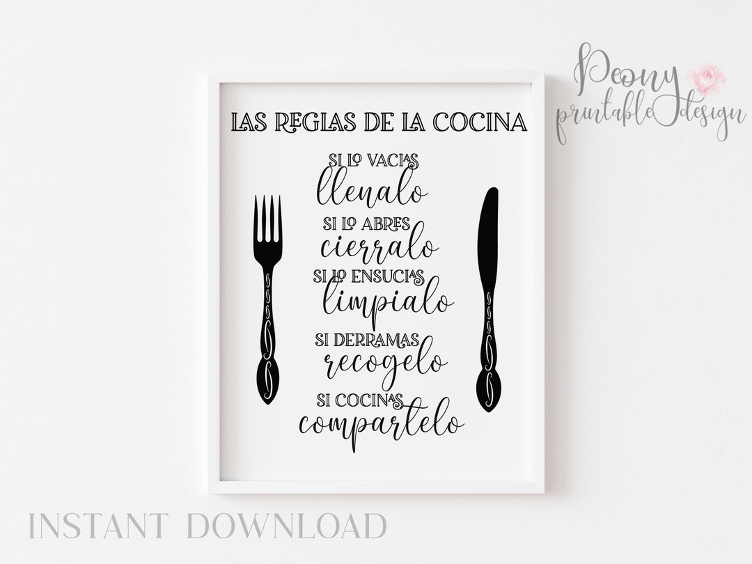 Spanish Kitchen Rules Art Print: Cocina Quote Decor (digital Download ...