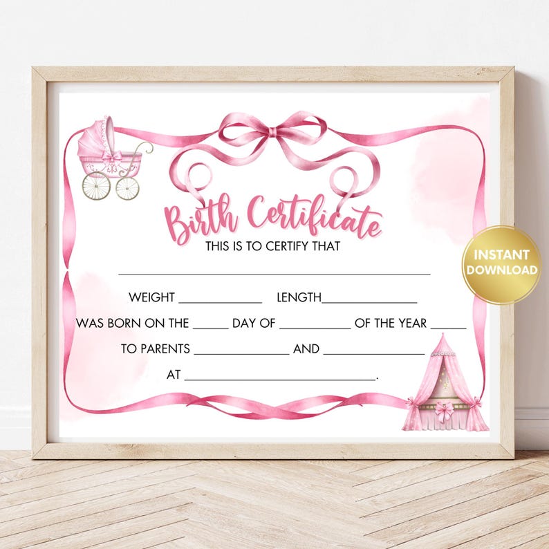 Printable Baby Birth Certificate, Baby Girl Certificate, Newborn ...