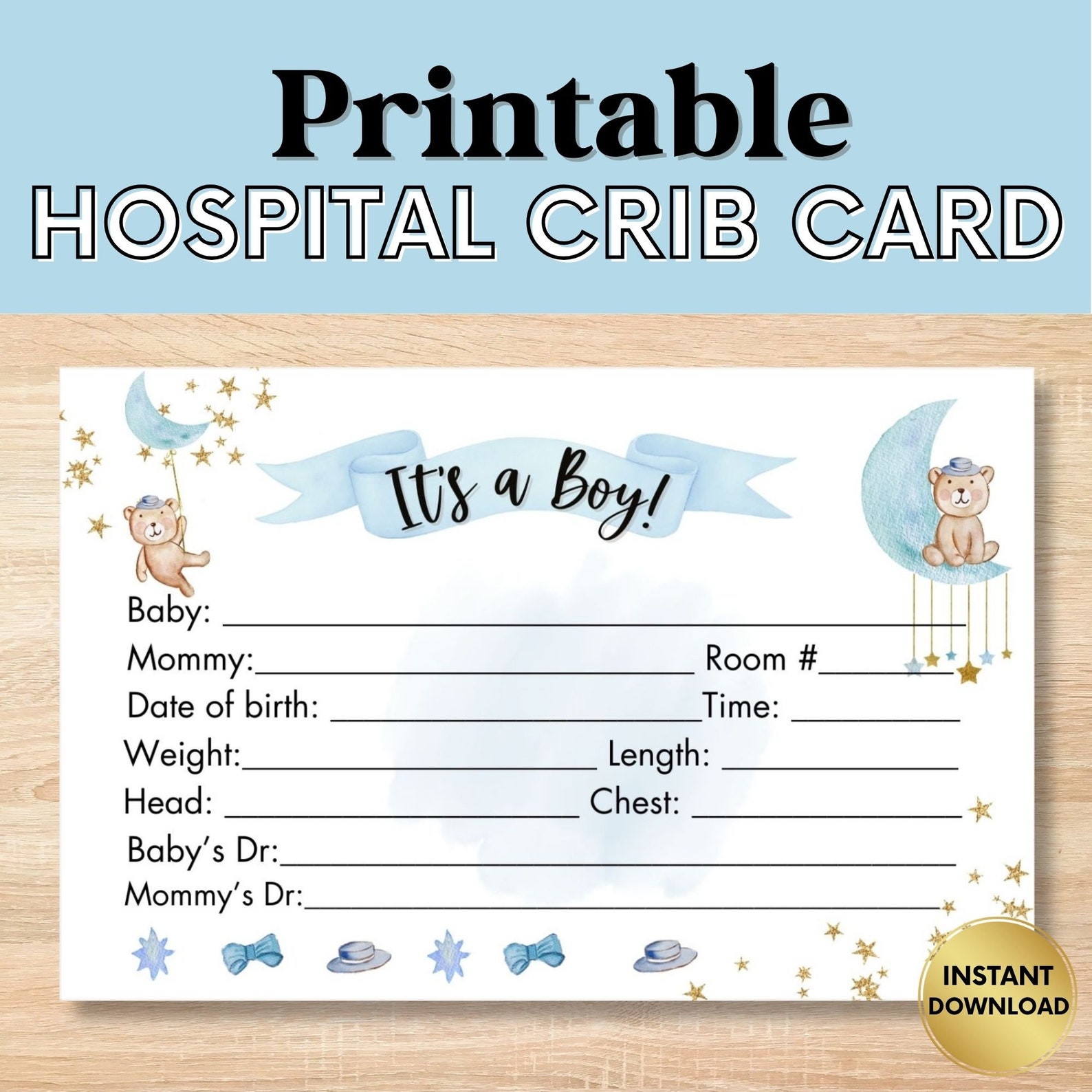 Hospital Crib Card, Baby Birth Stats, Baby Boy Name Card, NICU Name ...
