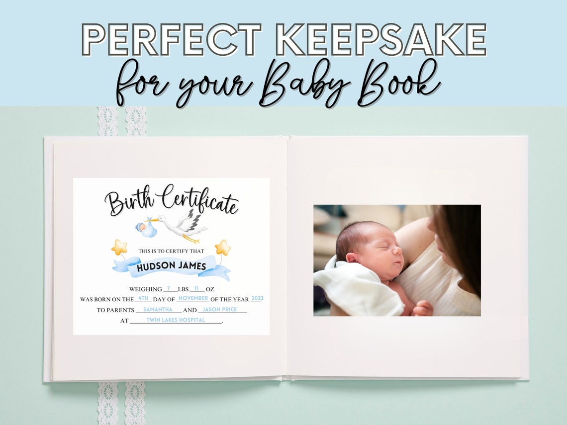 Printable Baby Birth Certificate, Baby Boy Certificate, Newborn ...
