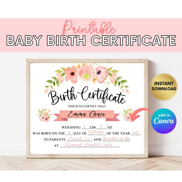 Baby Girl Birth Certificate - Etsy