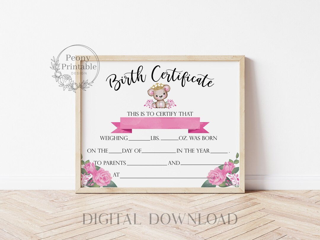 Printable Baby Birth Certificate Baby Girl Certificate - Etsy