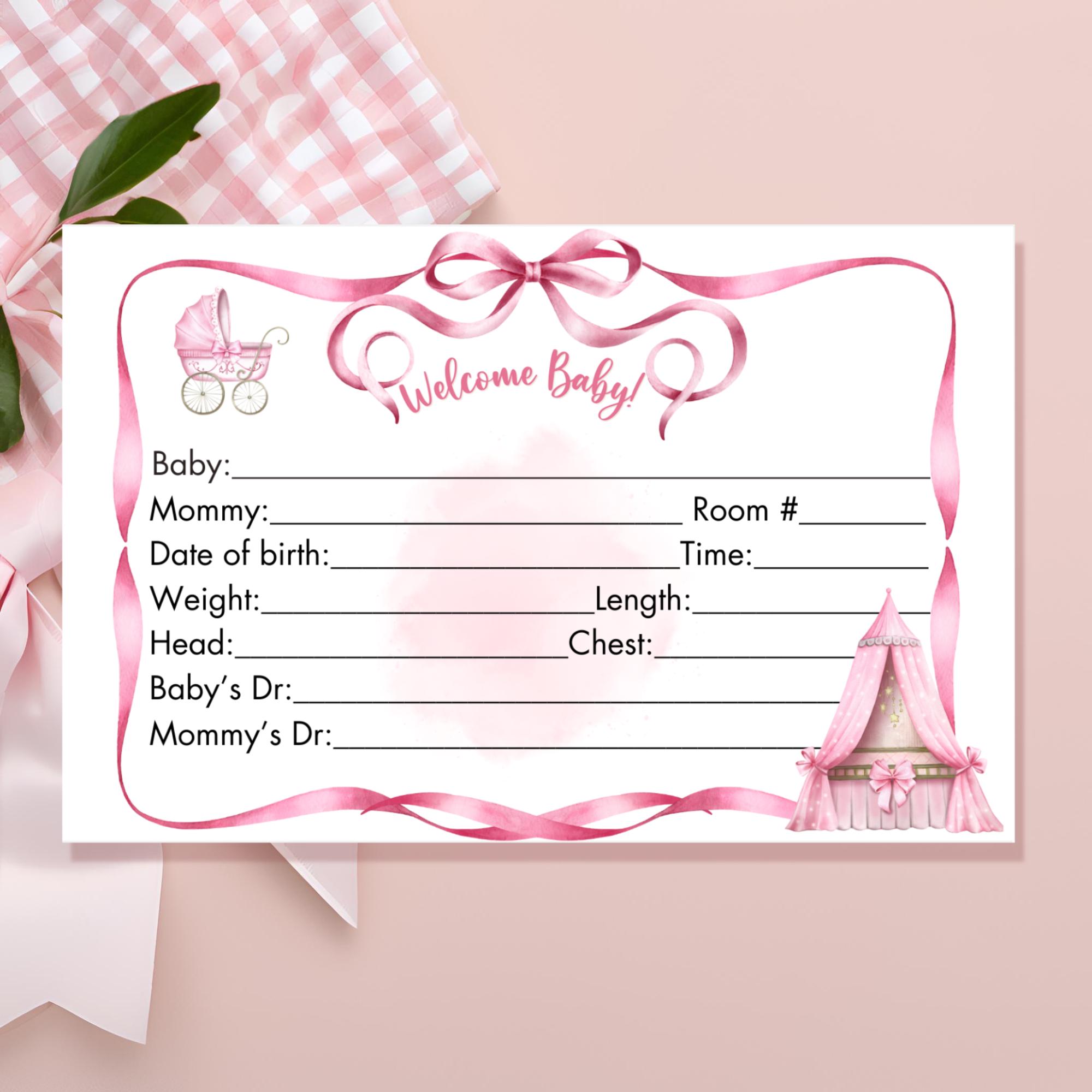 Baby Girl Hospital Crib Card: Newborn Stats Sign (digital Download) - Etsy