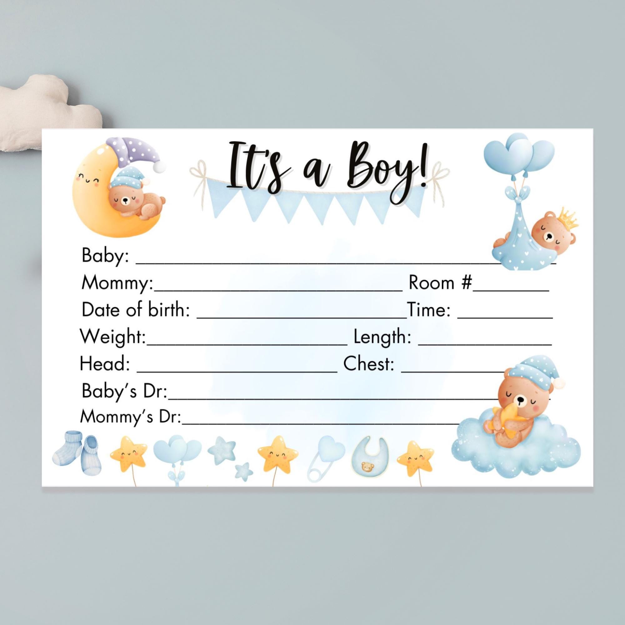Baby Boy Birth Stats Card: Hospital Crib Sign (digital Download) - Etsy