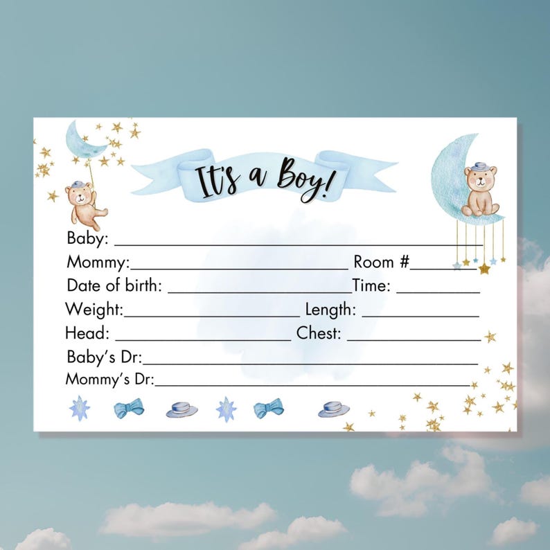 Baby Boy Birth Stats Card: Hospital Crib Sign (printable) - Etsy