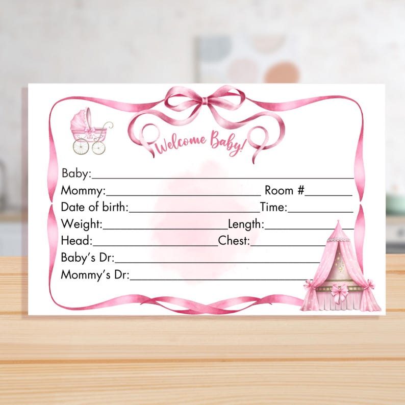 Baby Girl Hospital Crib Card: Newborn Stats Sign (digital Download) - Etsy