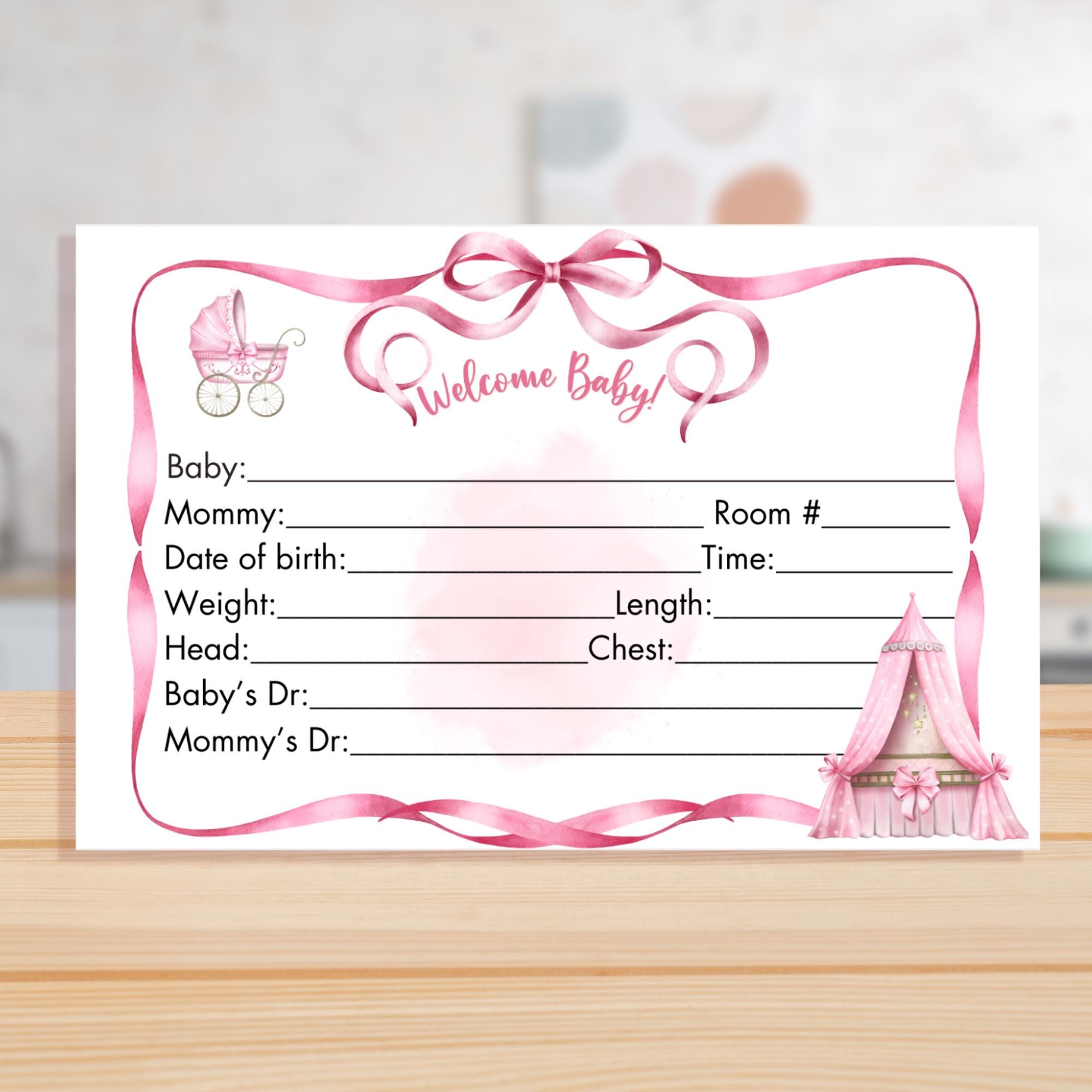 Baby Girl Hospital Crib Card: Newborn Stats Sign (digital Download) - Etsy